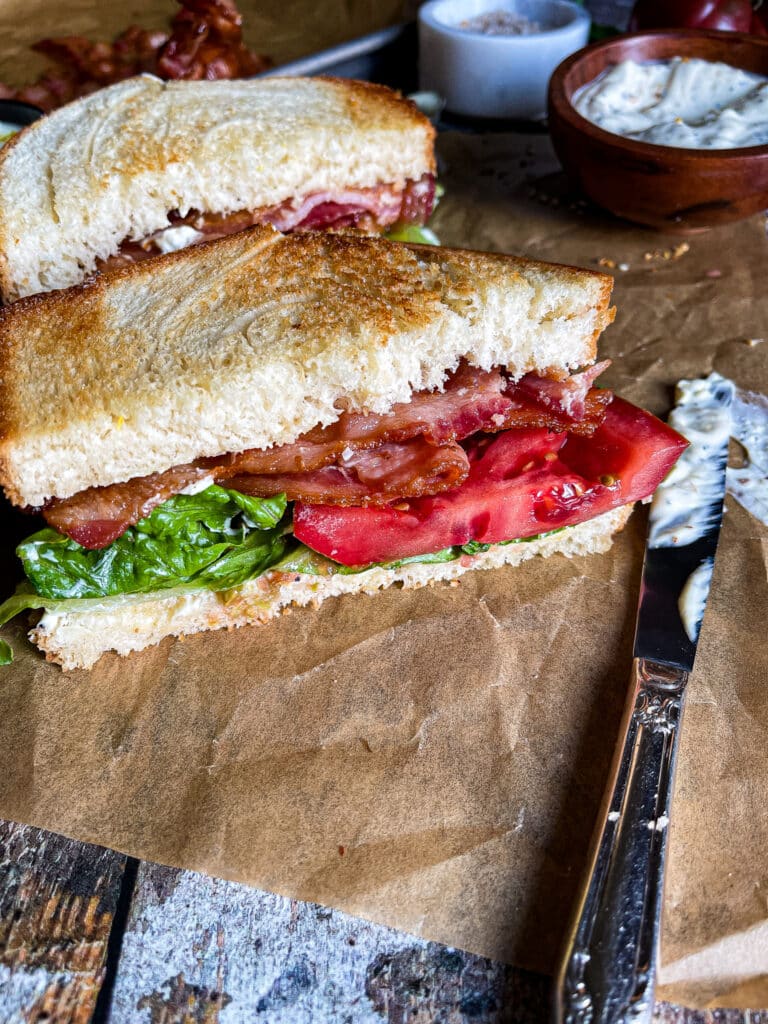 BLT Sandwich with Basil Aioli and Everything Bagel Spread